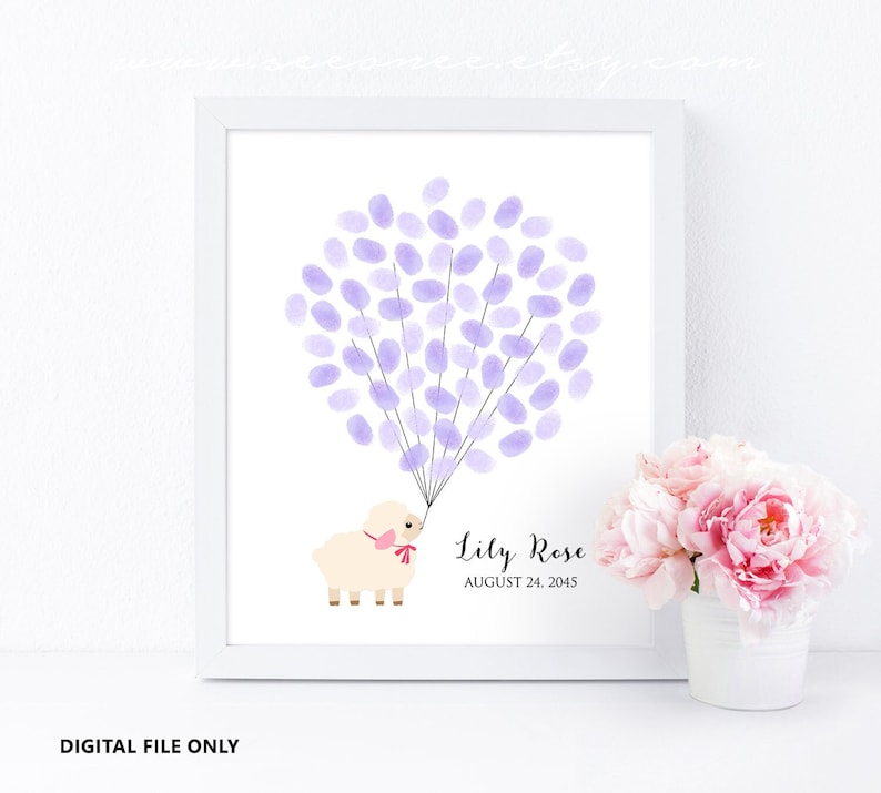 Lamb Fingerprint Guestbook Alternative, Little Sheep Baby Shower Gift ...