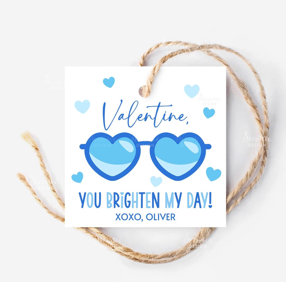 Heart Sunglasses Valentine Gift Tags You Brighten My Day Valentines Tag ...
