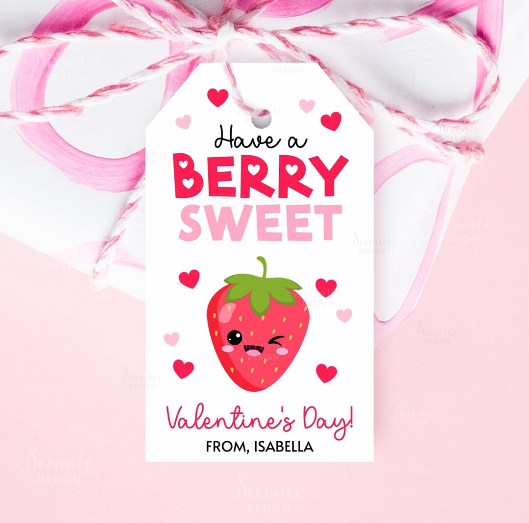Strawberry Valentines Gift Tag Printable Berry Sweet Valentine Tags ...