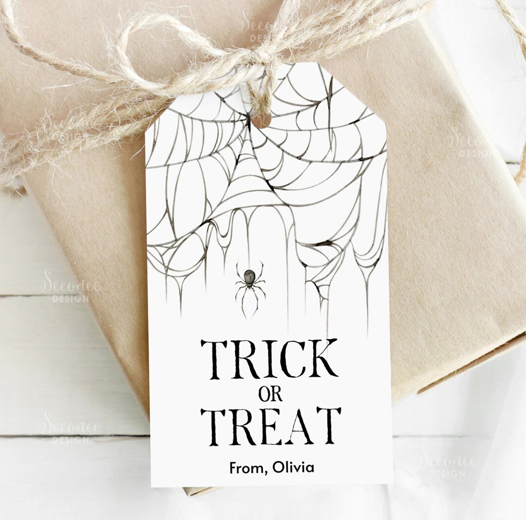 Trick or Treat Gift Tag Printable Spider Web Halloween Tags Editable ...