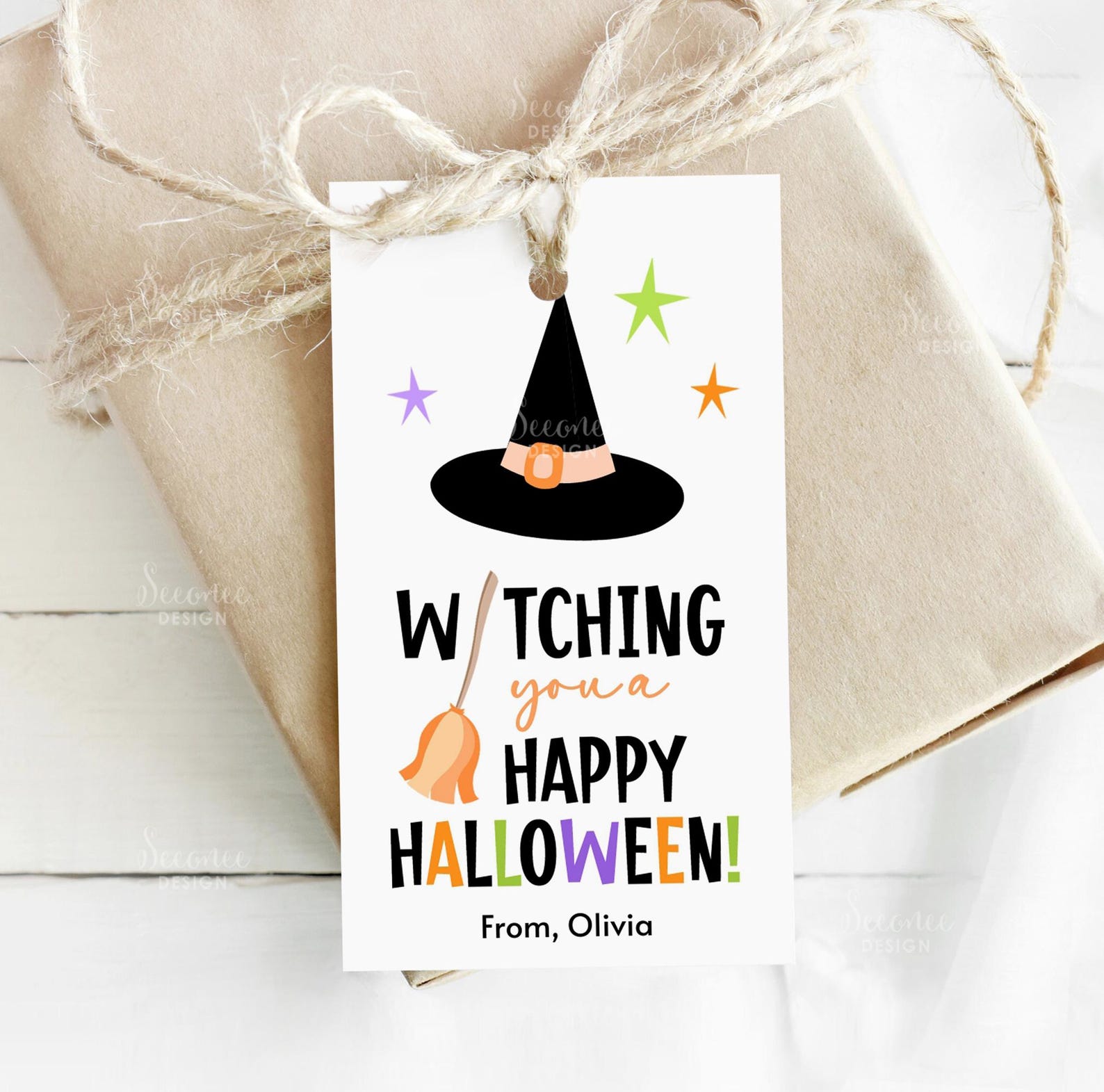 Printable Witching You A Happy Halloween Gift Tag, Witch Treat Bag Tag ...