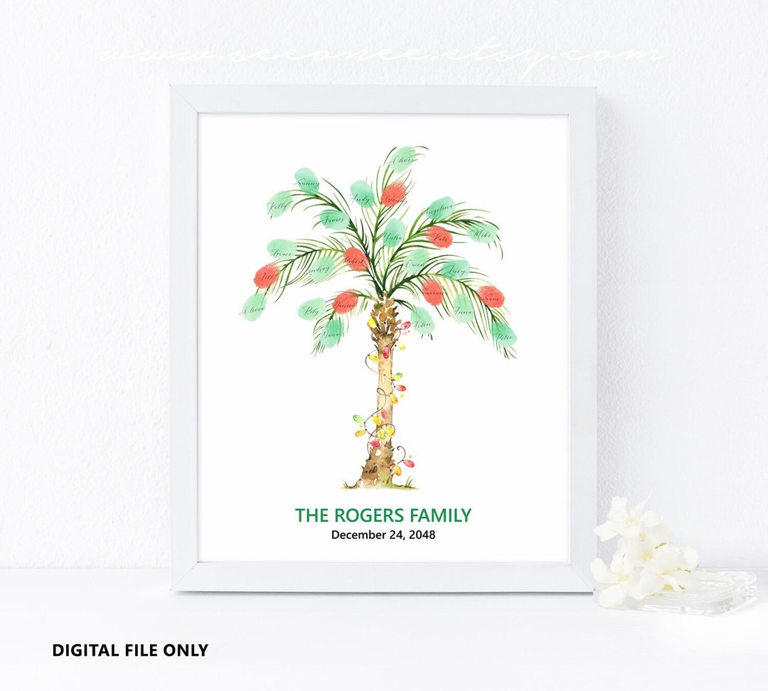 Palm Tree Fingerprint Guestbook, Holiday Thumbprint Poster, Baby Shower ...
