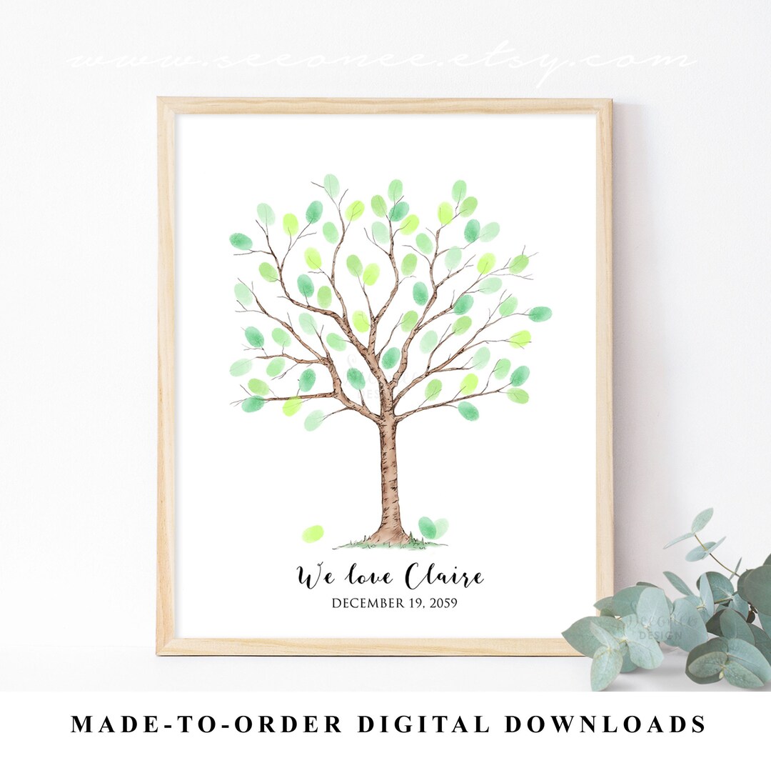 Fingerprint Guestbook, Thumbprint Wedding Tree, Birthday Tree Gift ...