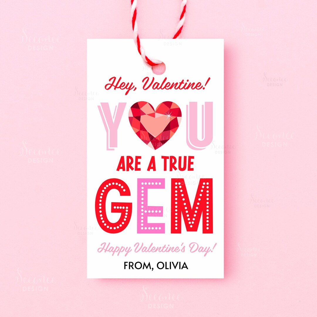 Editable You're A Gem Valentines Card Classroom Valentine's Gift Tag ...
