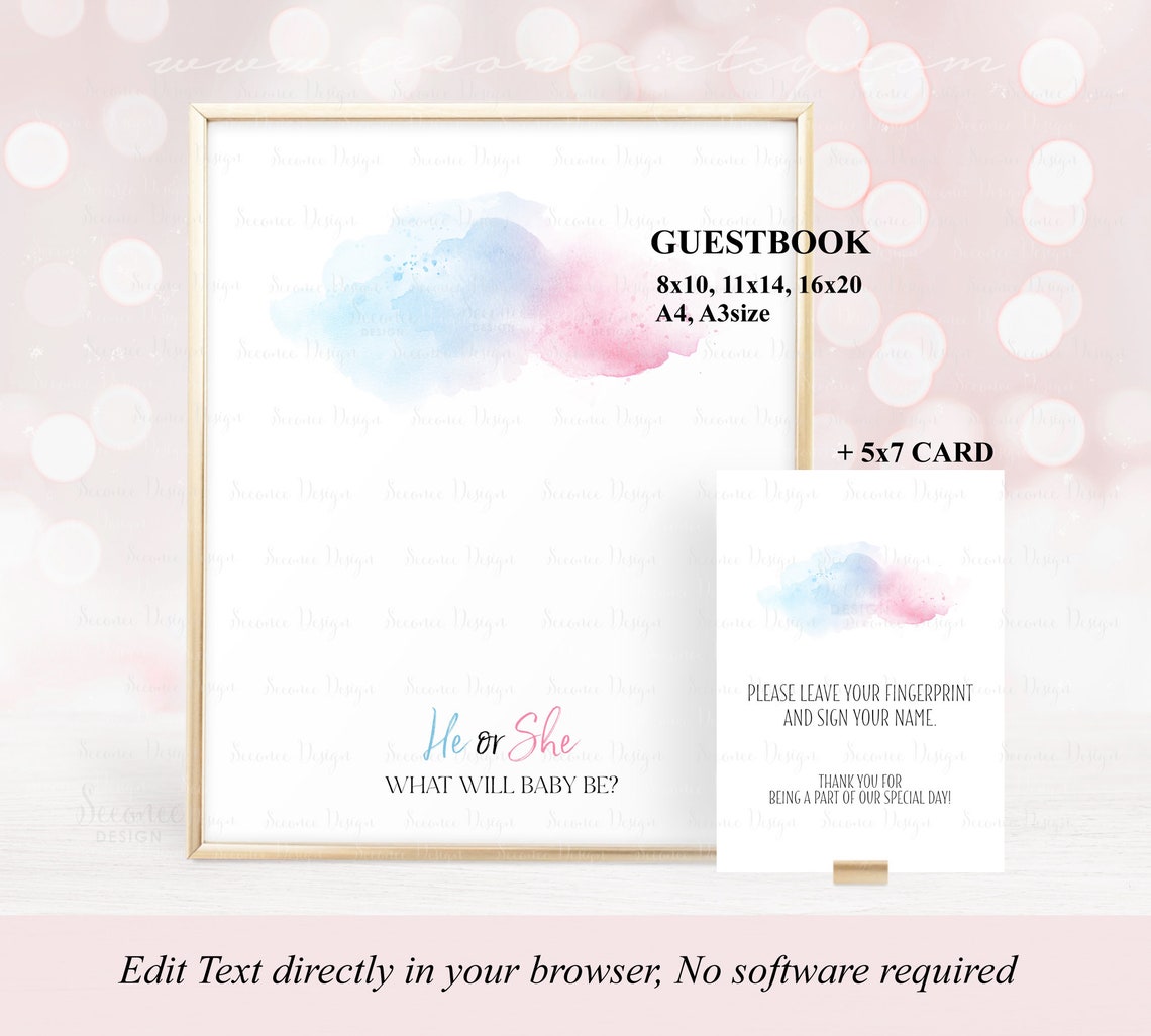 INSTANT DOWNLOAD Editable Cloud Gender Reveal Fingerprint - Etsy