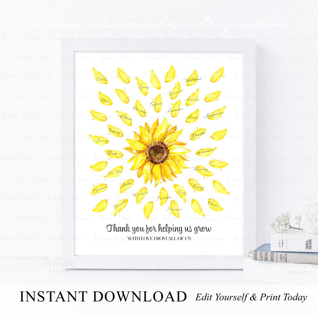 INSTANT DOWNLOAD Editable Sunflower Teacher Appreciation Gift ...