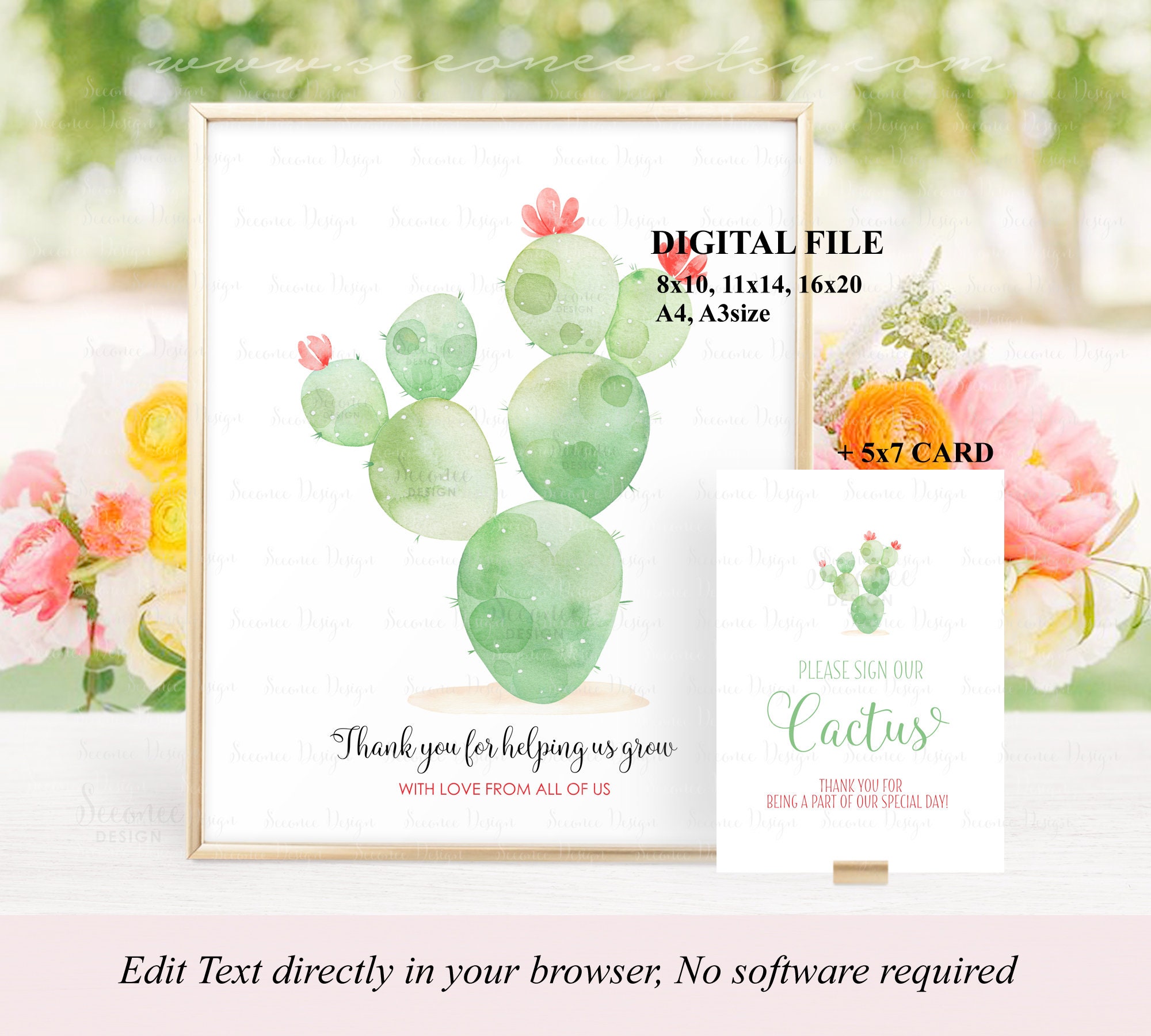 INSTANT DOWNLOAD Editable Cactus Signature Teacher Appreciation Gift ...