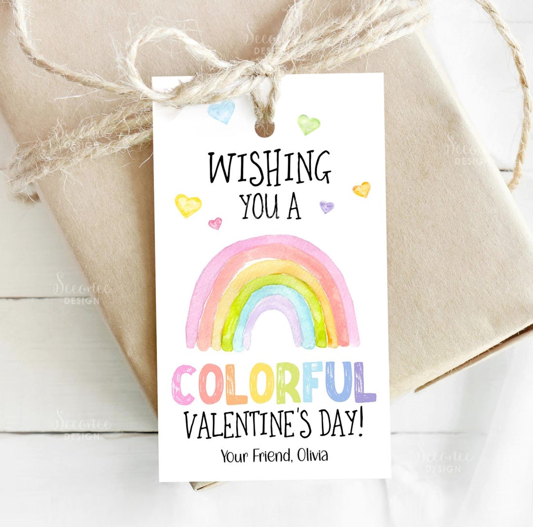 Editable Rainbow Valentine's Day Gift Tag, Printable Wishing You A ...