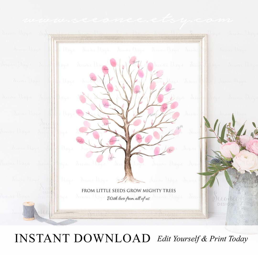 INSTANT DOWNLOAD Editable Pink Fingerprint Tree Guestbook Alternative ...