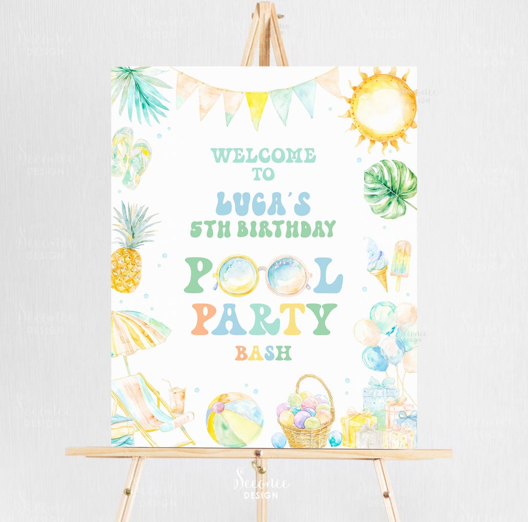 Editable Pool Party Welcome Sign Tropical Splish Splash Bash Pool Party ...