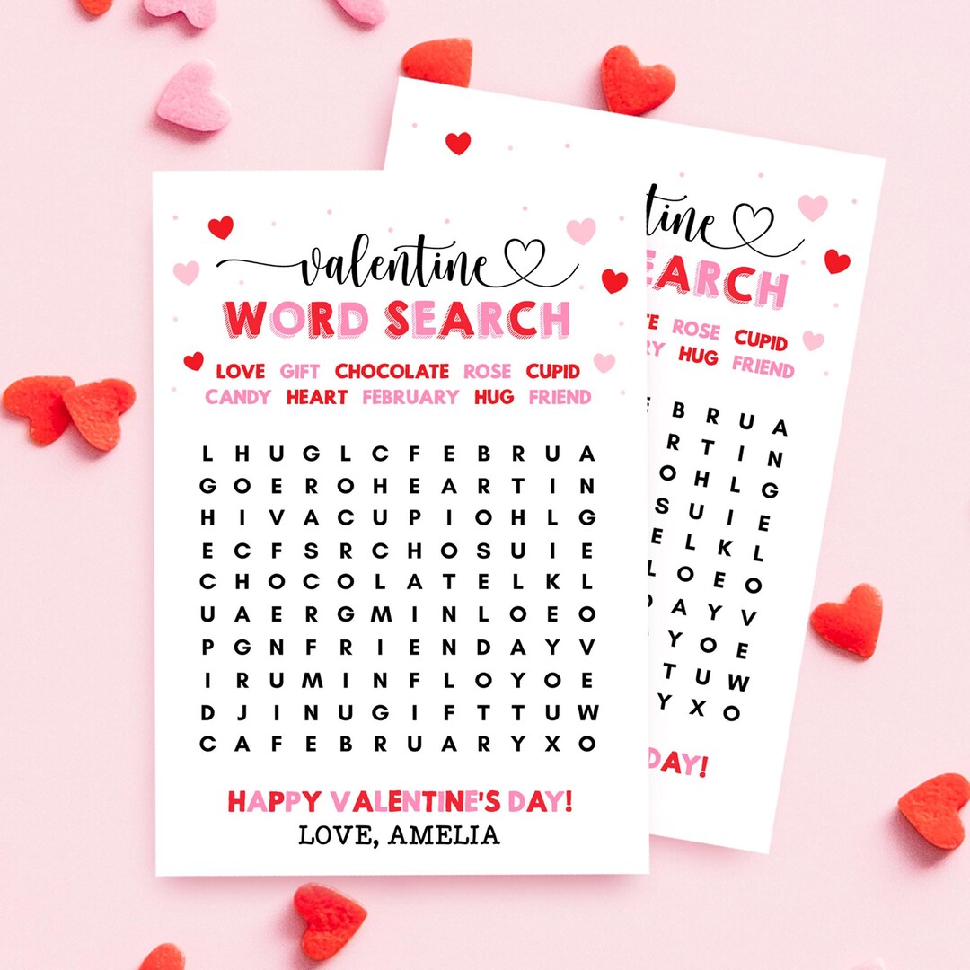 Word Search Valentine Card Printable, Valentine Game Cards, Valentine's ...