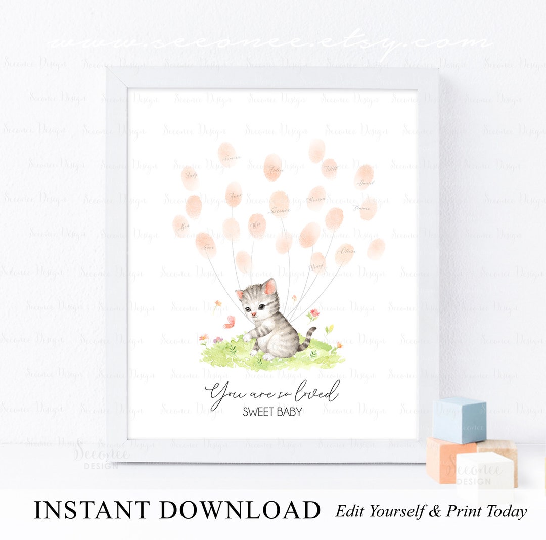 INSTANT DOWNLOAD Editable Cute Kitten Fingerprint Guest Book Sign ...