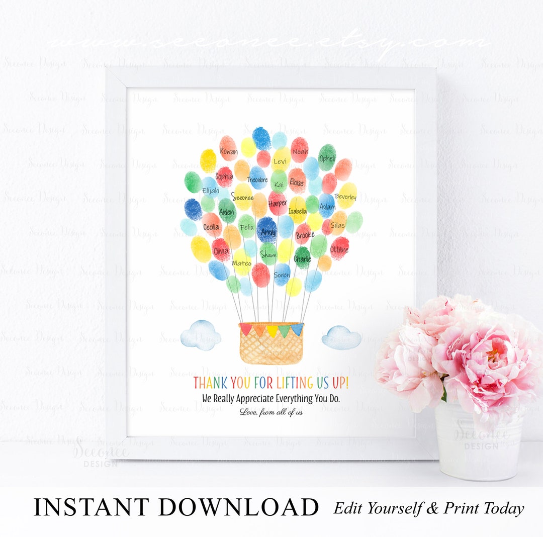 INSTANT DOWNLOAD Editable Hot Air Balloon Teacher Appreciation Gift ...