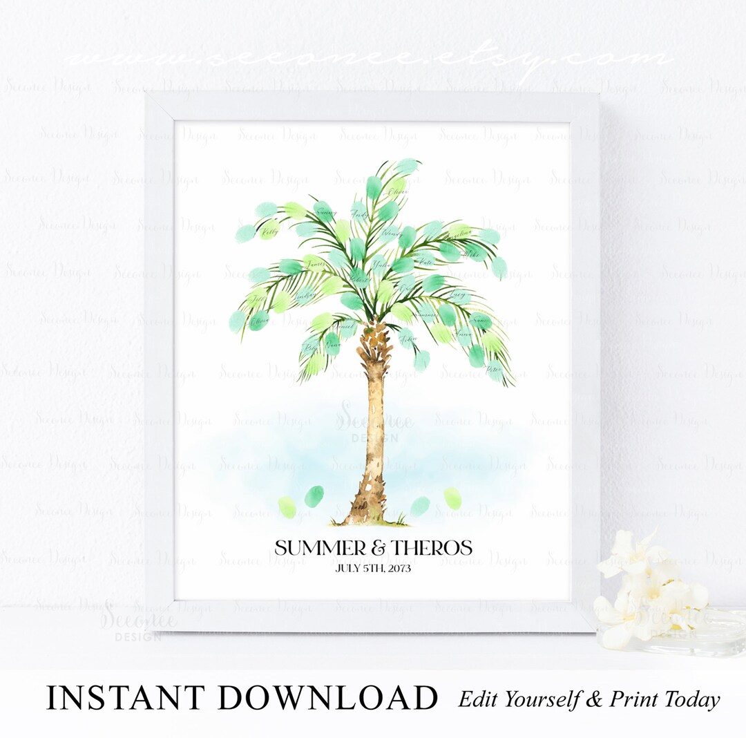 INSTANT DOWNLOAD Editable Palm Tree Fingerprint Guest Book Alternative ...