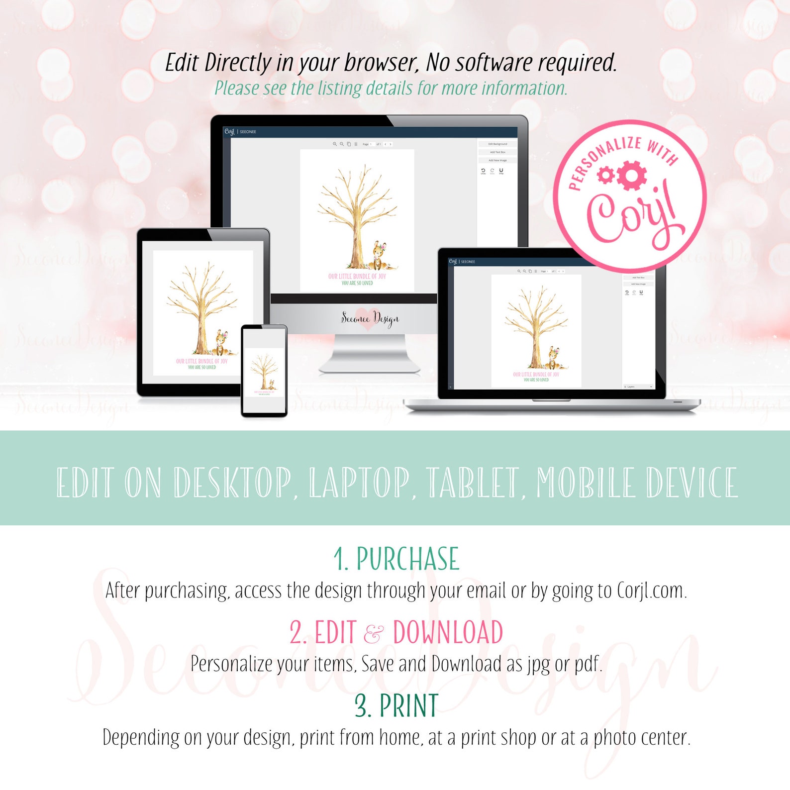 INSTANT DOWNLOAD Editable Kangaroo Baby Shower Fingerprint | Etsy