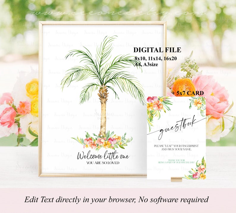 INSTANT DOWNLOAD Editable Tropical Baby Shower Palm Tree Fingerprint ...
