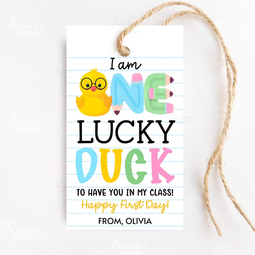 One Lucky Duck Back to School Gift Tag Printable Rubber Duck First Day ...