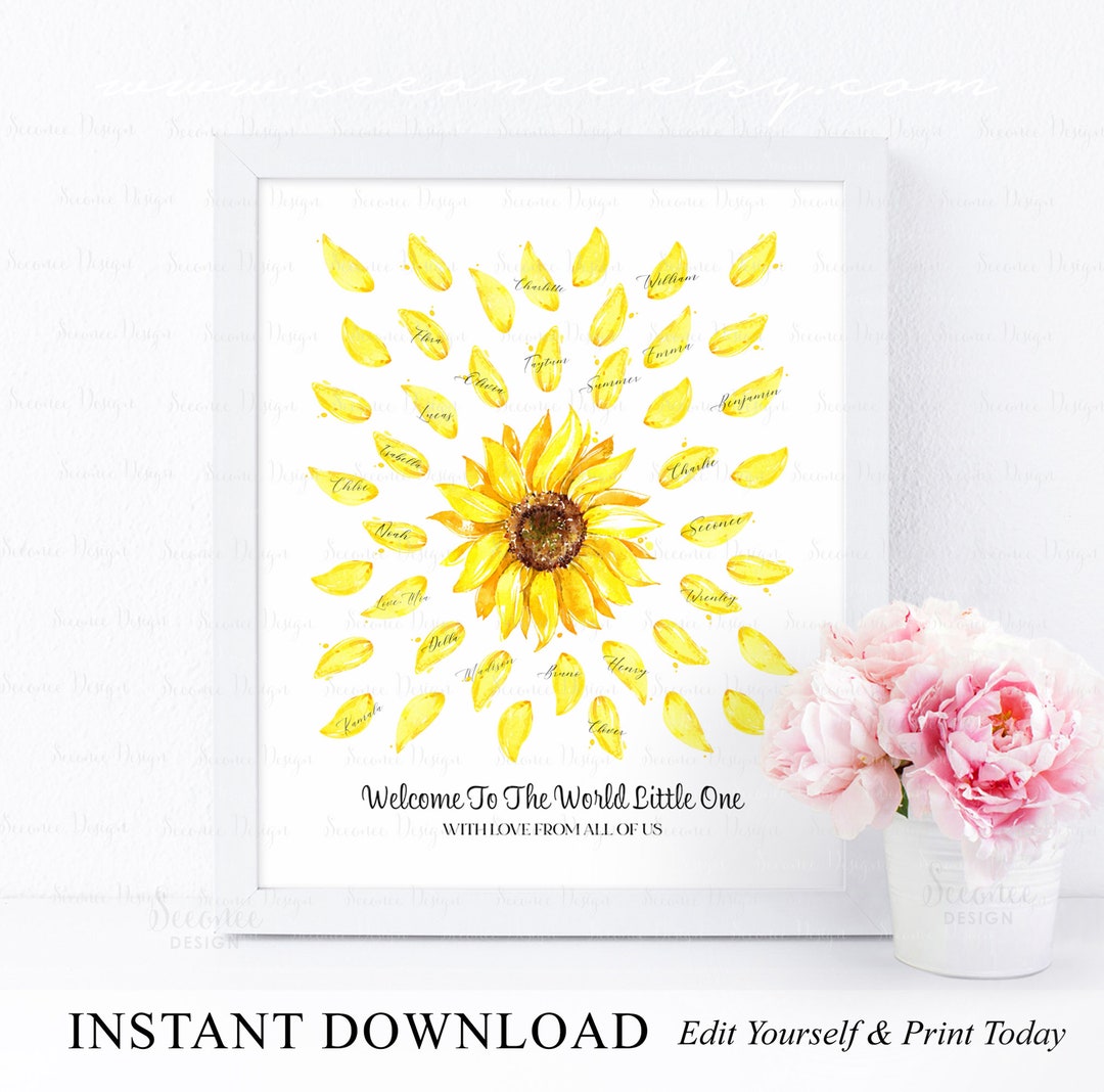 INSTANT DOWNLOAD Editable Sunflower Baby Shower Signature Guestbook ...