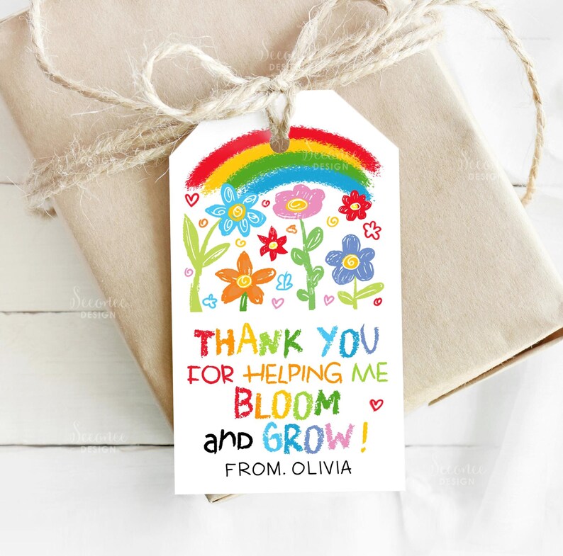 Teacher Appreciation Tags Thank You for Helping Me Bloom Plant Flower ...