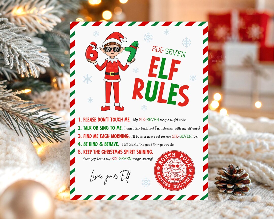 67 Elf Rules Sign, 6-7 Elf Rule Letter Printable, Six Seven Elf Rules ...