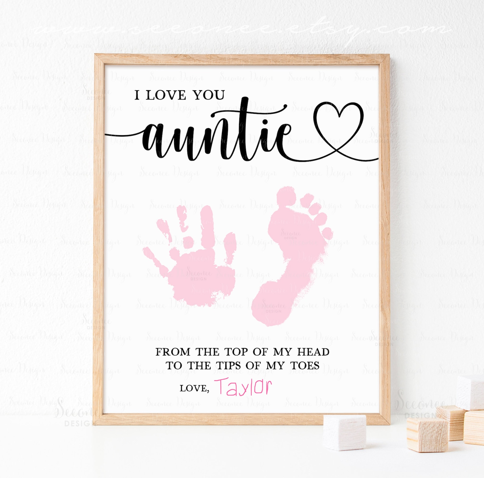 Auntie Birthday Handprint Footprint Craft Gift Printable, DIY Baby Kids ...