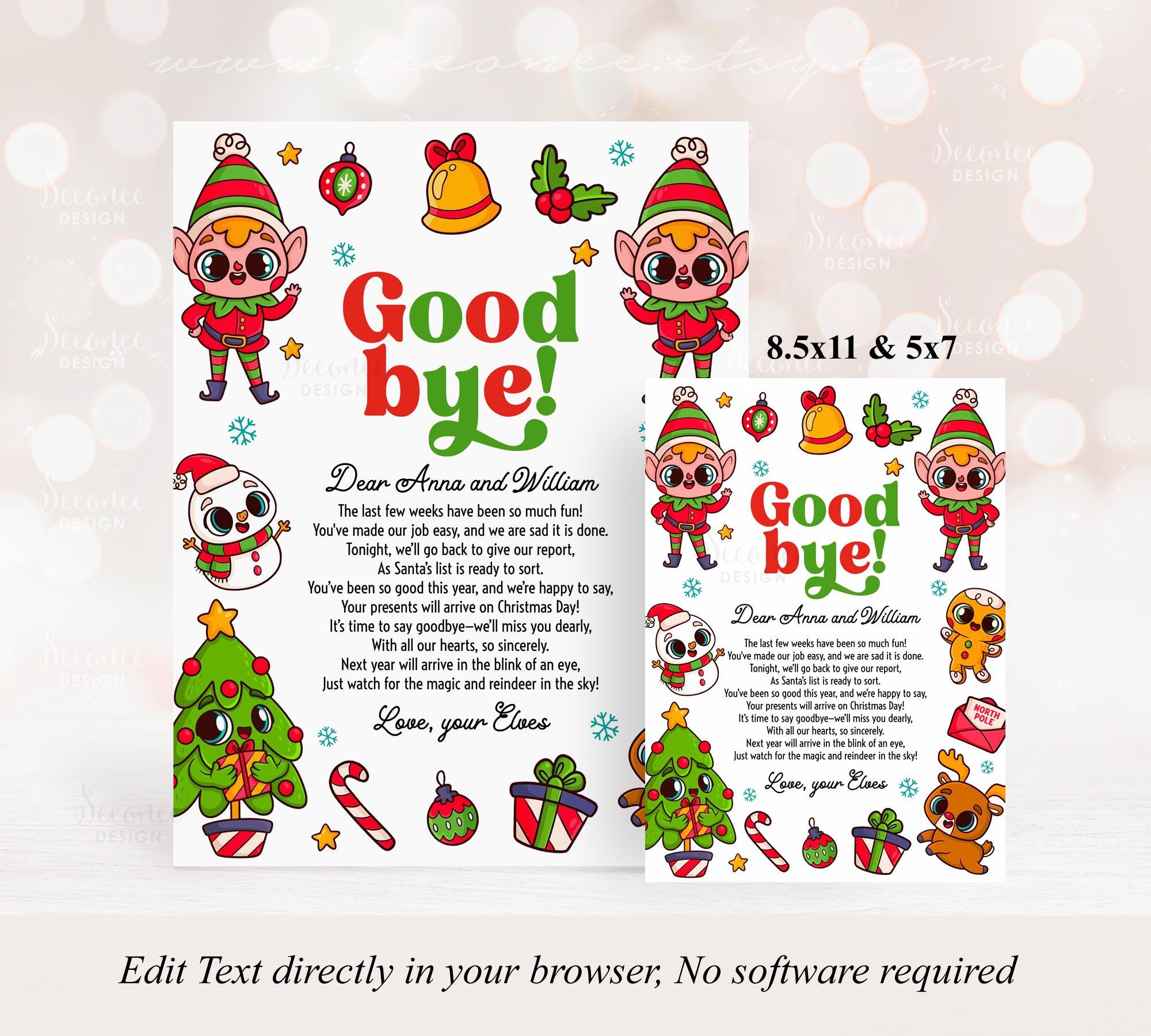 Goodbye From Elves Letter Editable, Boy and Girl Elves Letter Template ...