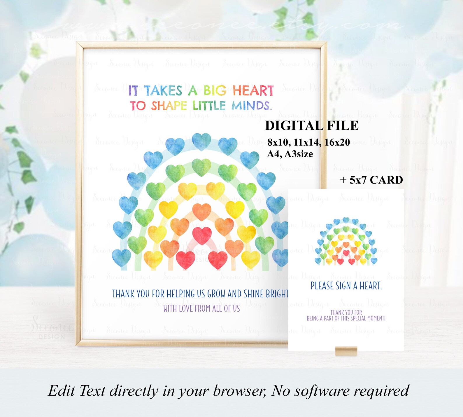 INSTANT DOWNLOAD Editable Rainbow Heart Teacher Appreciation - Etsy