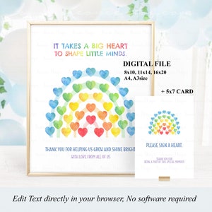 INSTANT DOWNLOAD Editable Rainbow Heart Teacher Appreciation Gift ...