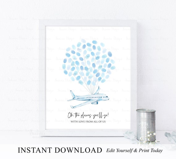 INSTANT DOWNLOAD Editable Blue Airplane Thumbprint Poster - Etsy