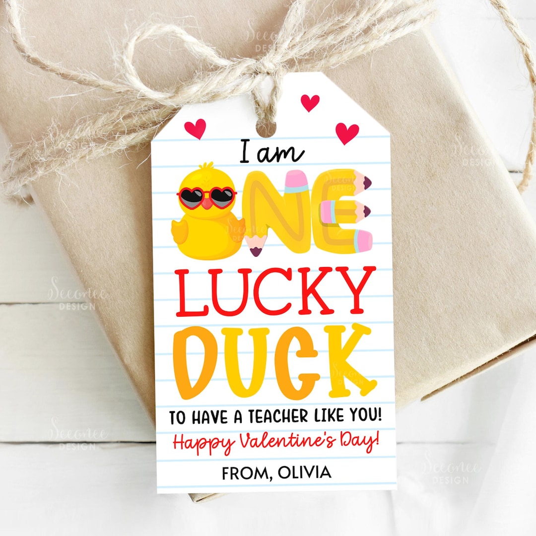 Editable Valentines Rubber Duck Gift Tag One Lucky Duck Valentine Tag ...