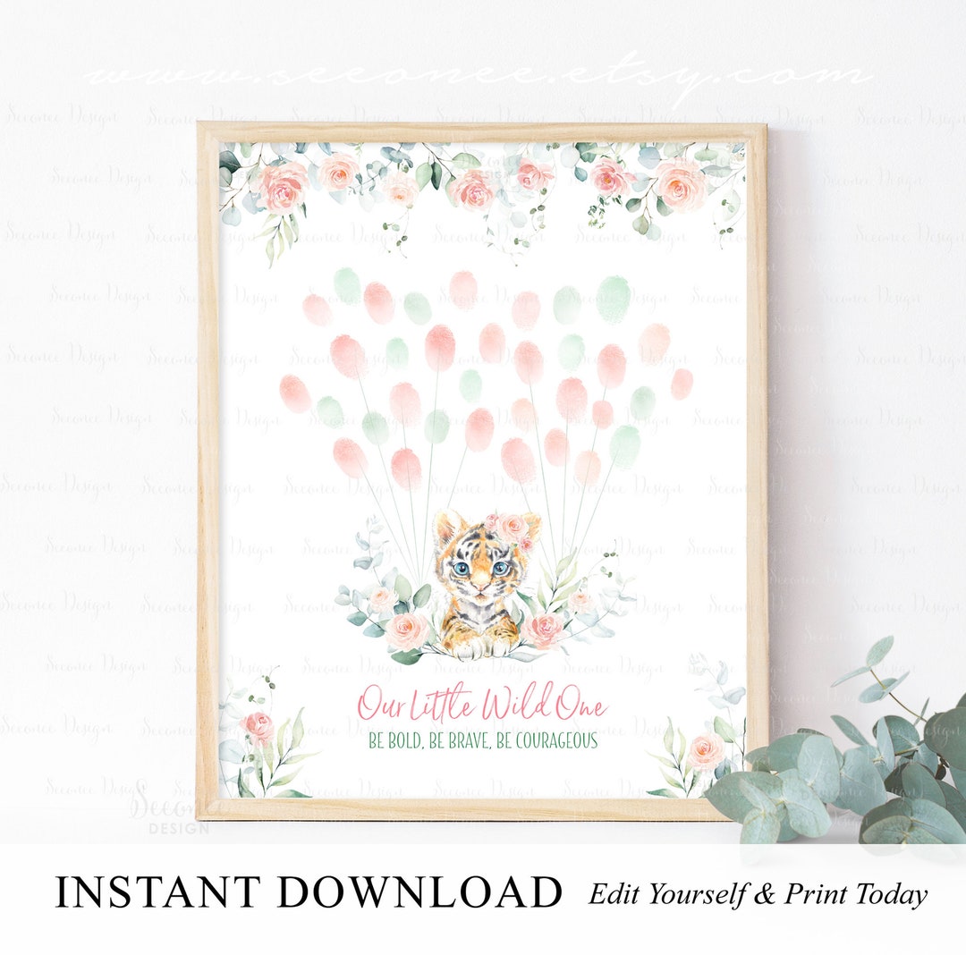 INSTANT DOWNLOAD Editable Floral Tiger Fingerprint Guest Book ...