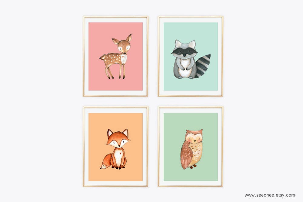 Woodland animals nursery art instant download forest animals | Etsy