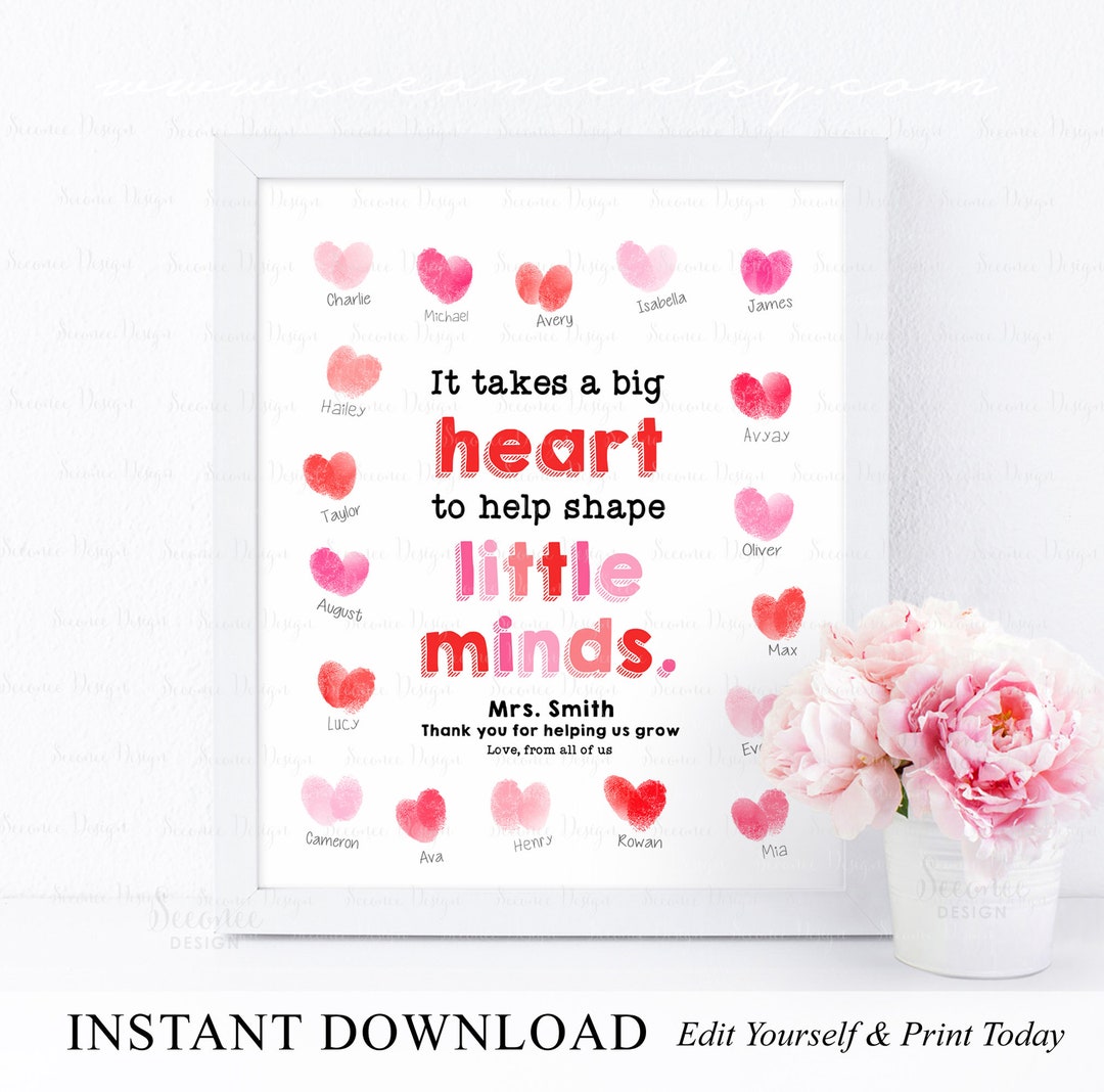 Valentines Day Teacher Appreciation Gift Fingerprint Art, Valentine ...