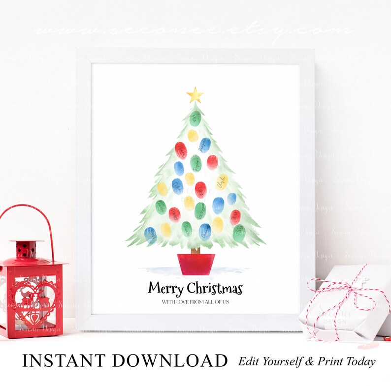 INSTANT DOWNLOAD Editable Christmas Tree Fingerprint Art Kid Craft ...