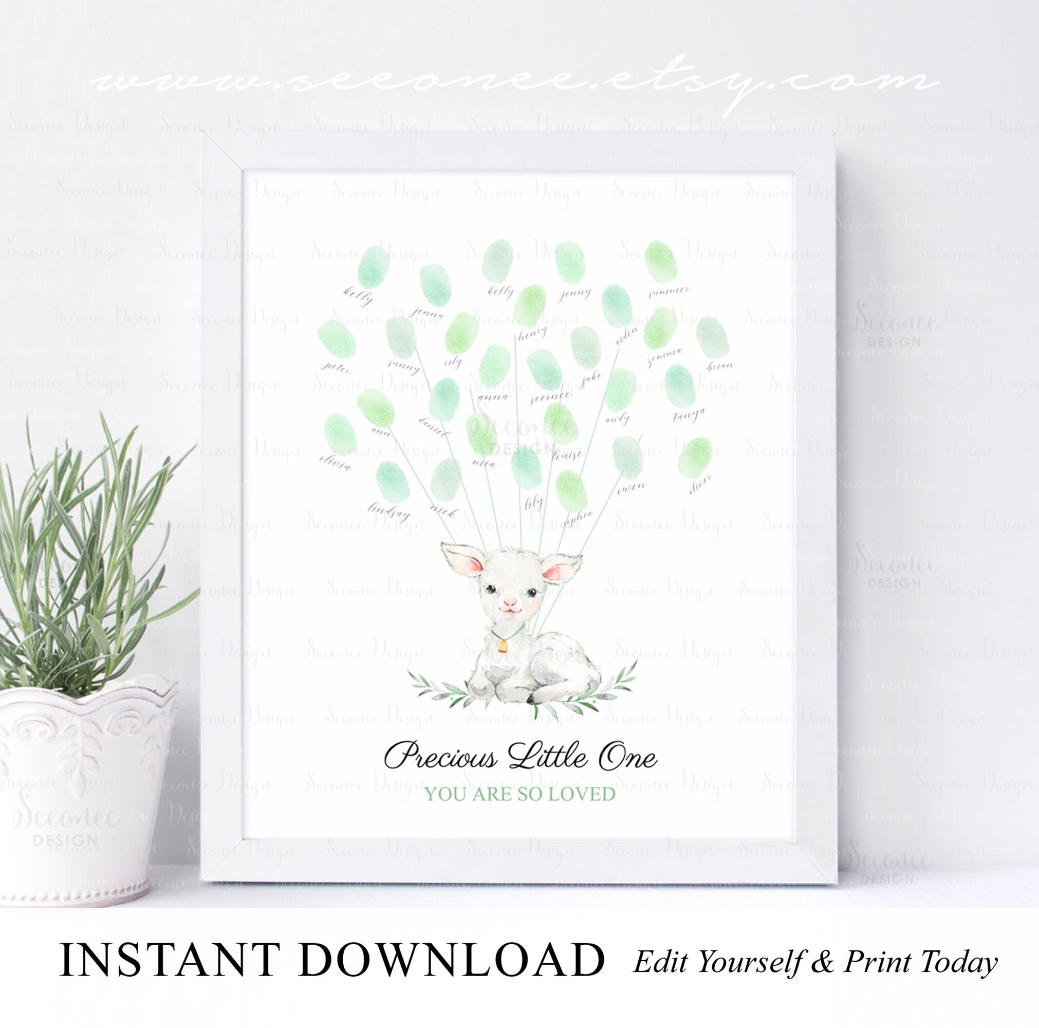 INSTANT DOWNLOAD Editable Gender Neutral Lamb Fingerprint Guestbook ...