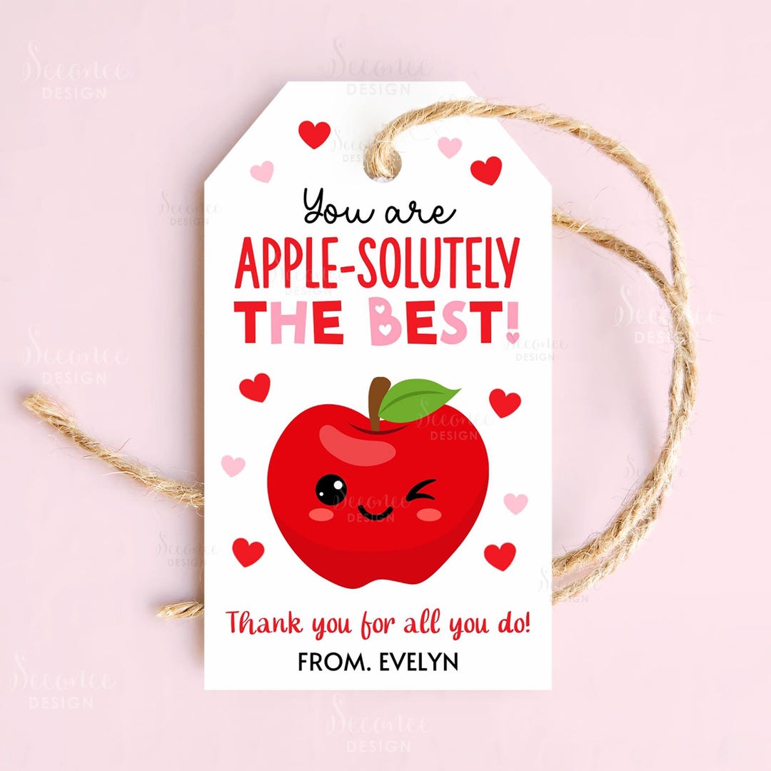 Apple Appreciation Week Tag, Apple Thank You Gift Tag, Apple Treat Bag ...