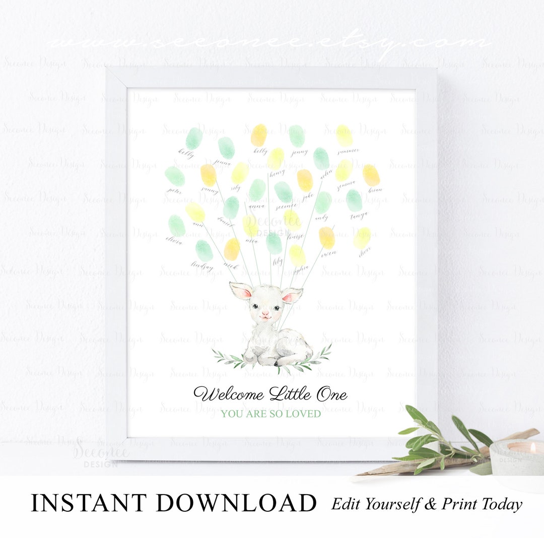 INSTANT DOWNLOAD Editable Our Little Lamb Baby Shower Fingerprint ...