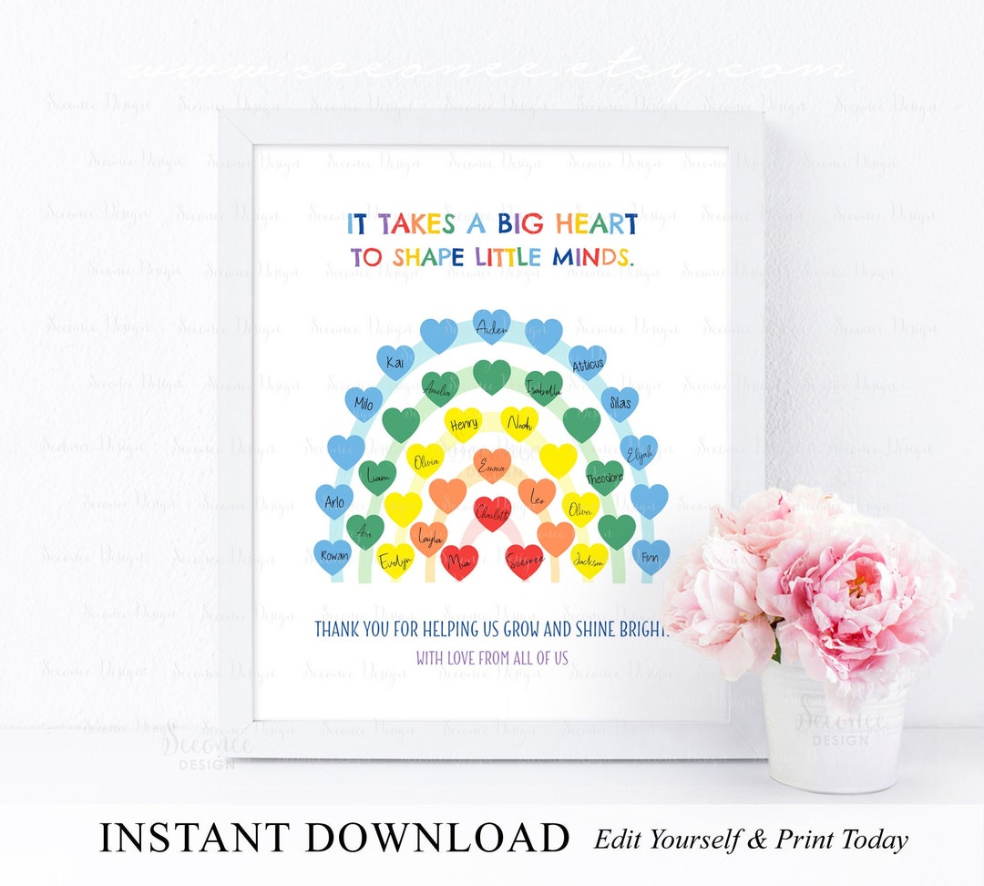 INSTANT DOWNLOAD Editable Rainbow Heart Teacher Appreciation - Etsy