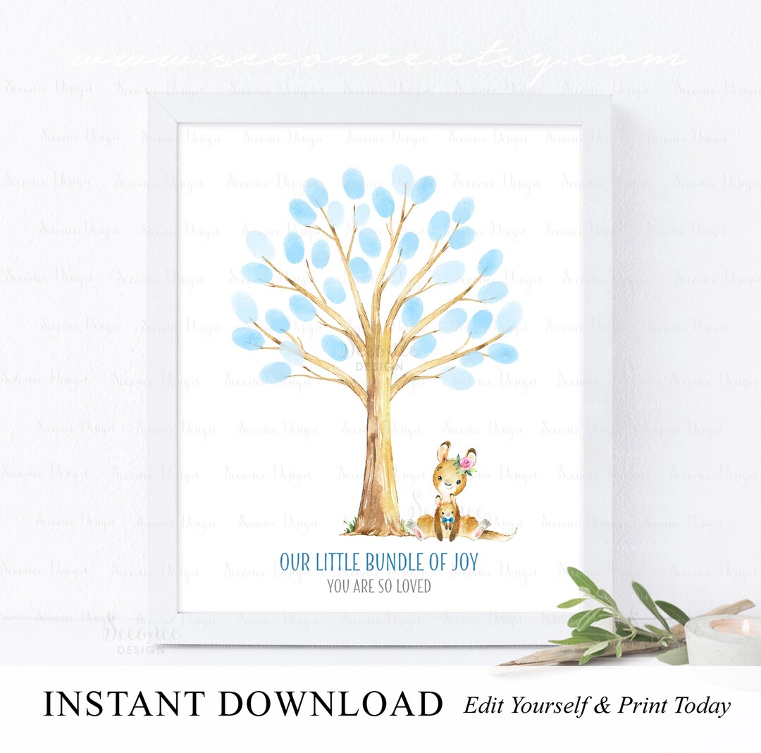 INSTANT DOWNLOAD Editable Kangaroo Joey Boy Birthday Fingerprint Tree ...