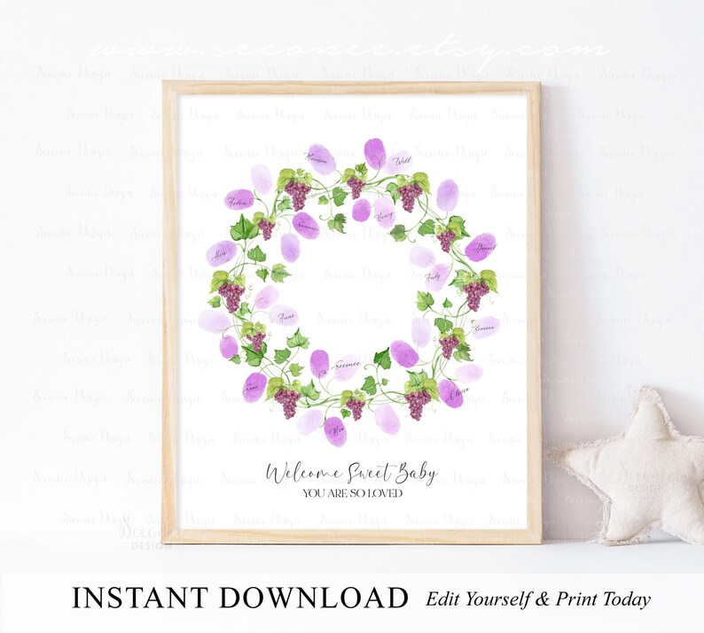 INSTANT DOWNLOAD Editable Baby Shower Grape Fingerprint Guestbook Sign ...