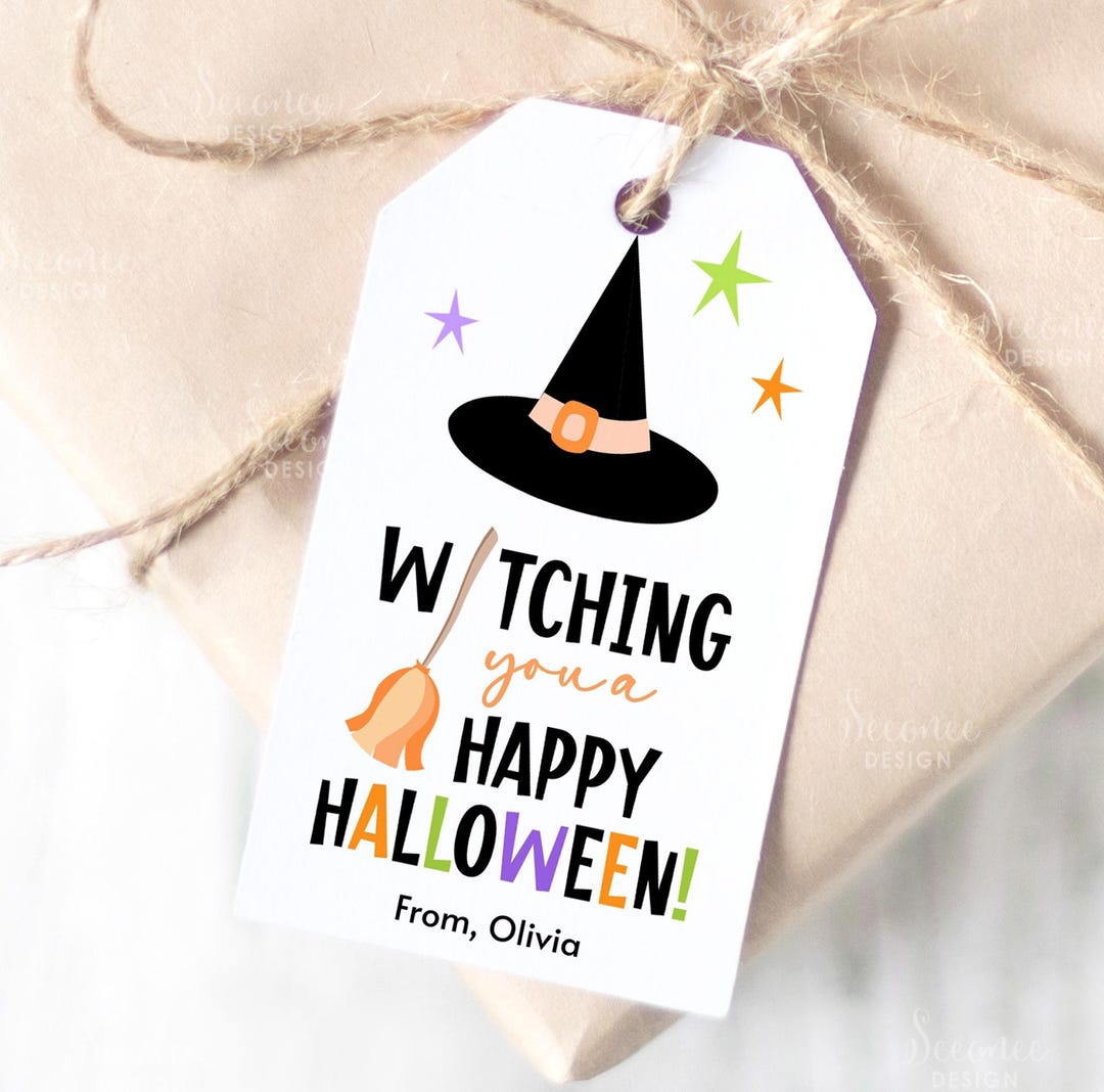 Printable Witching You A Happy Halloween Gift Tag, Witch Treat Bag Tag ...