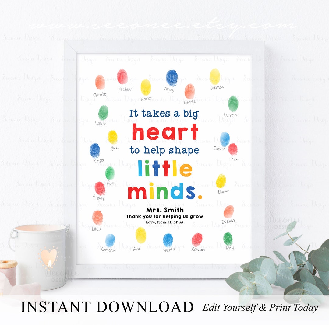 Editable Teacher Appreciation Gift Fingerprint Art, Thank You for ...