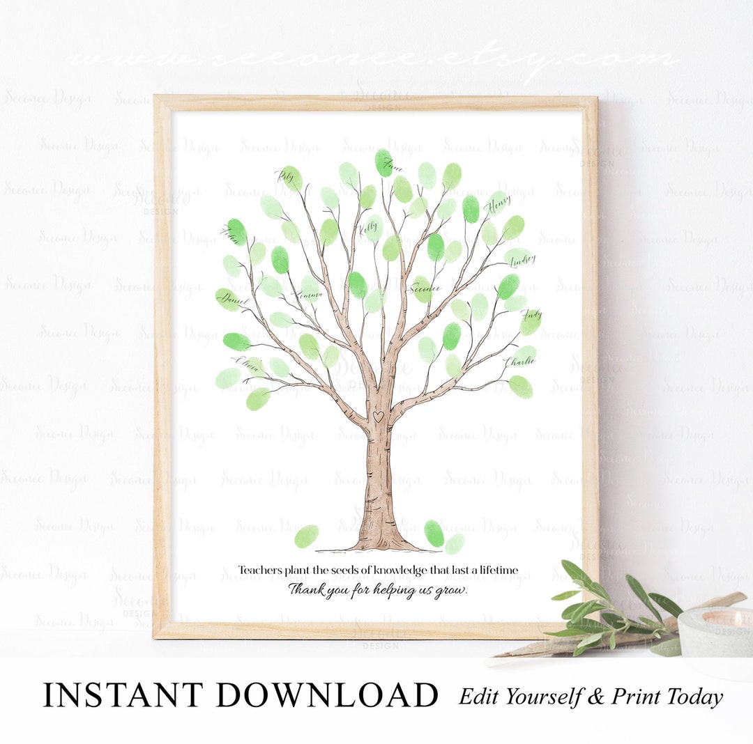 INSTANT DOWNLOAD Editable Fingerprint Tree Art Teacher Appreciation ...