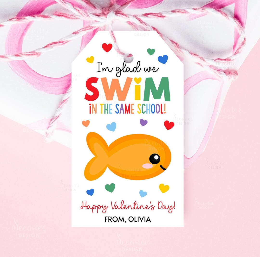 Goldfish Valentine Tag Printable Kids Classroom Valentine Cards ...