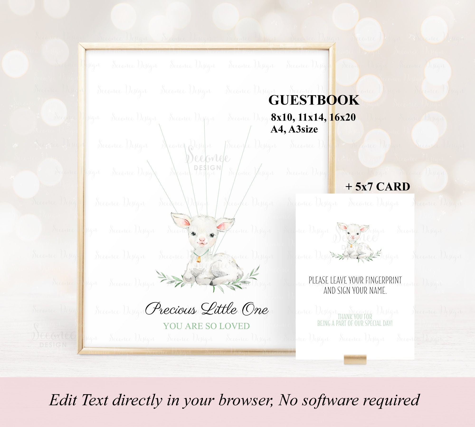 INSTANT DOWNLOAD Editable Gender Neutral Lamb Fingerprint Guestbook ...