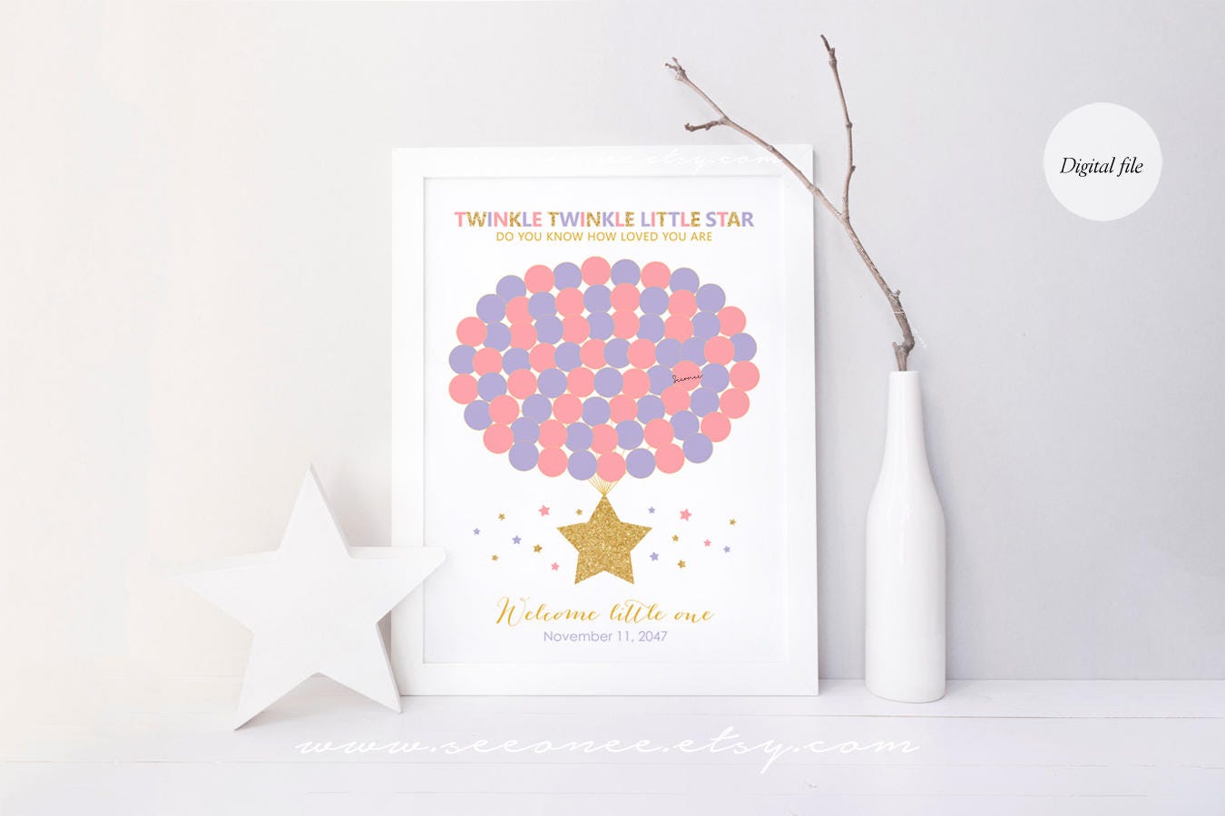 Purple Pink Twinkle Star Signature Guestbook Sign in Balloon - Etsy