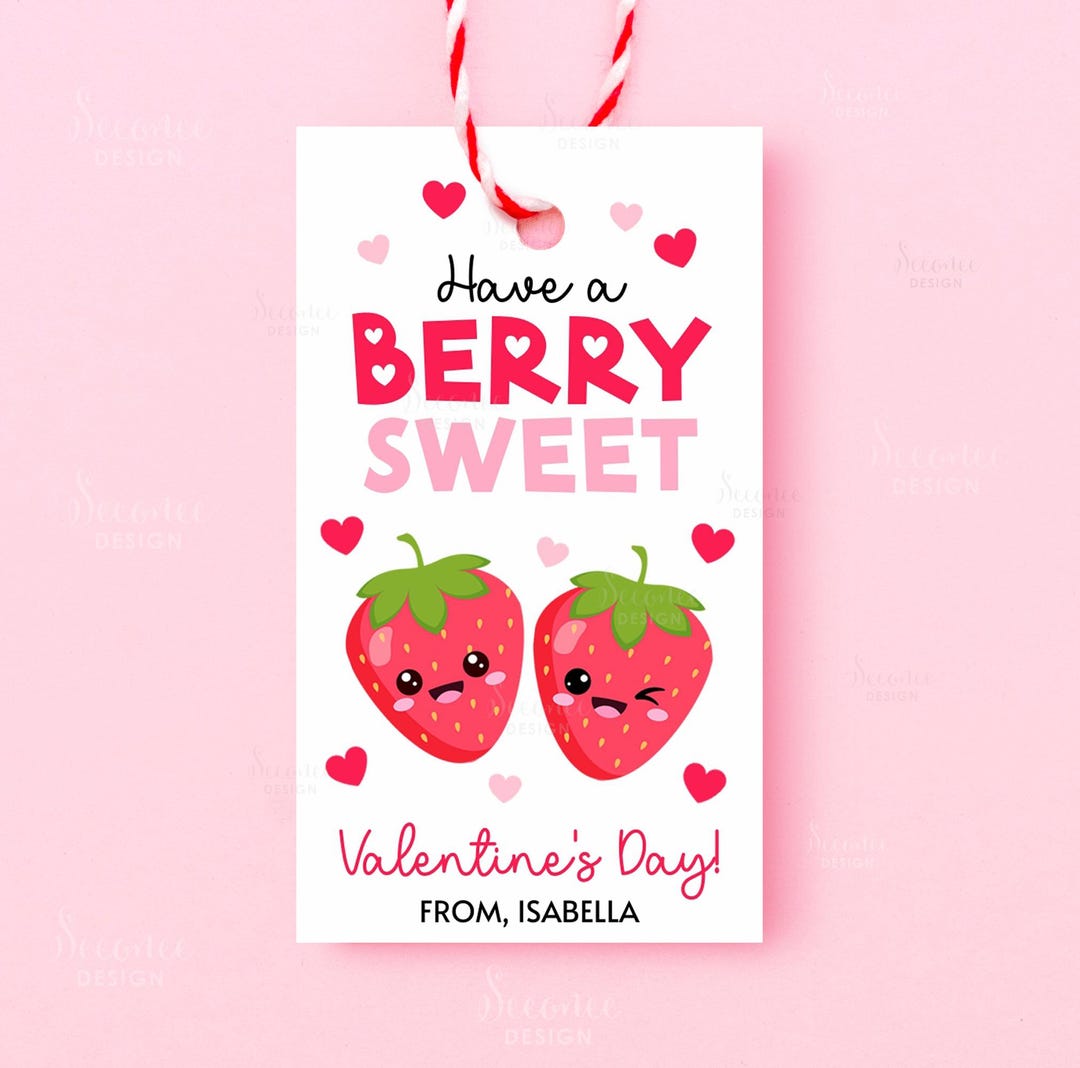 Berry Sweet Valentines Day Gift Tag Printable Strawberry Valentine Tags ...