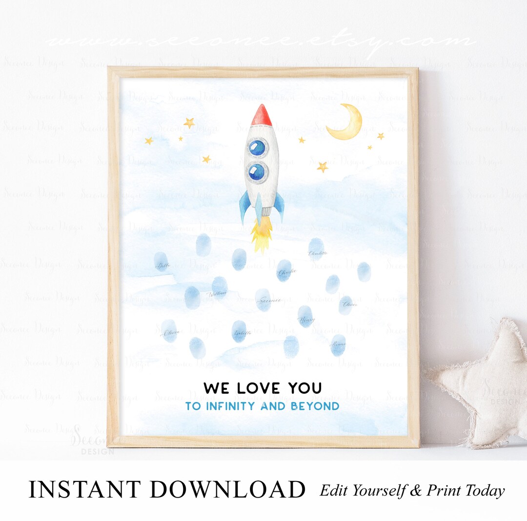 Editable Space Rocket Fingerprint Guestbook Alternative, Outer Space ...