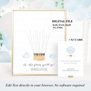 Editable Navy Blue Hot Air Balloon Party Fingerprint Guestbook, Oh the ...