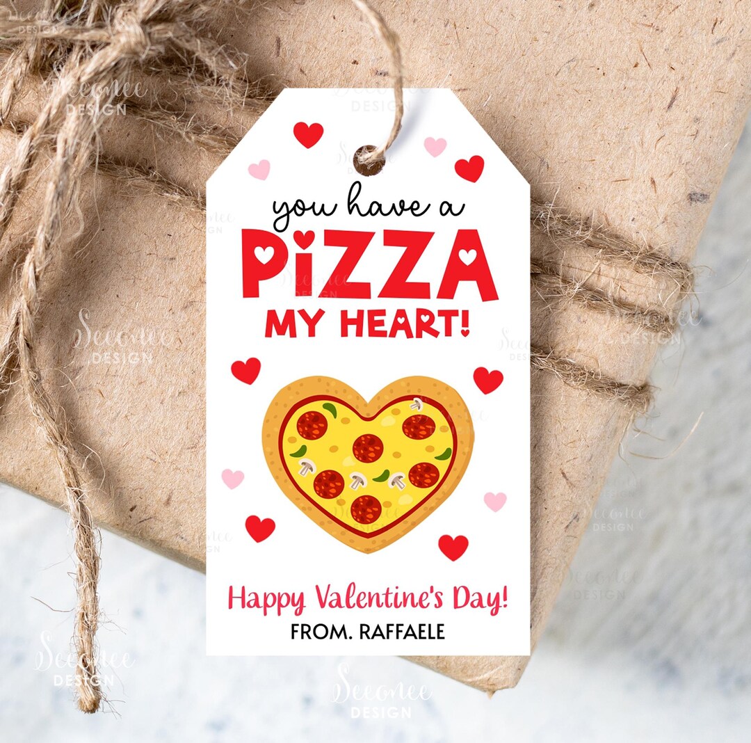 Printable Pizza My Heart Valentines Day Tag Pizza Valentine Exchange ...